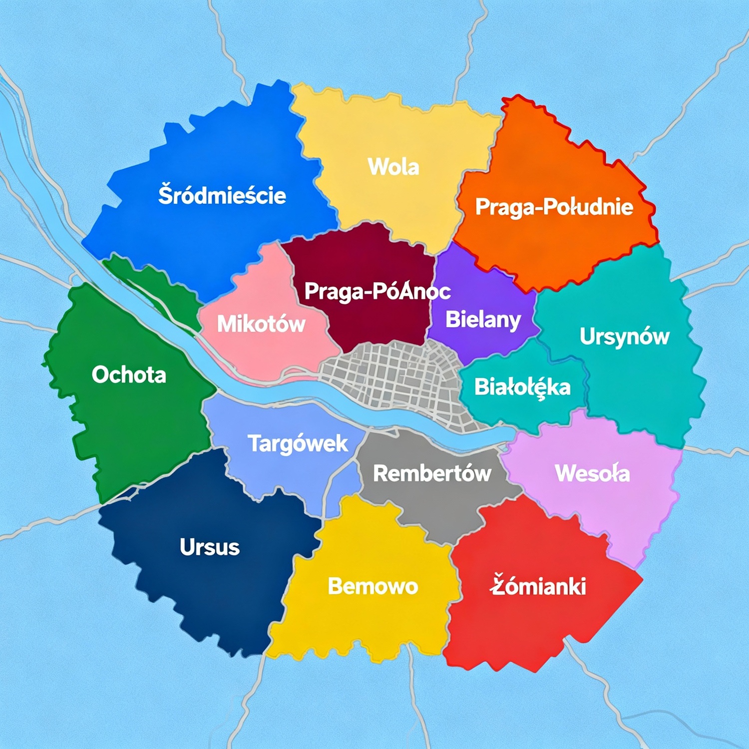 Dzielnice Warszawy - podział administracyjny Warszawy